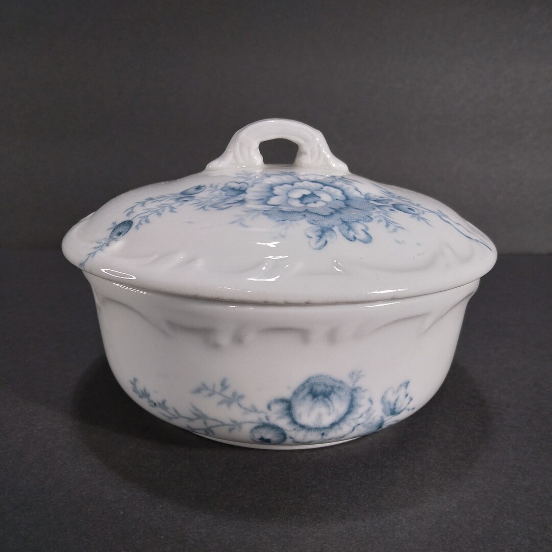 Antique Porcelain Butter Dish, Vanity Powder Bowl, or Trinket Dish W ...