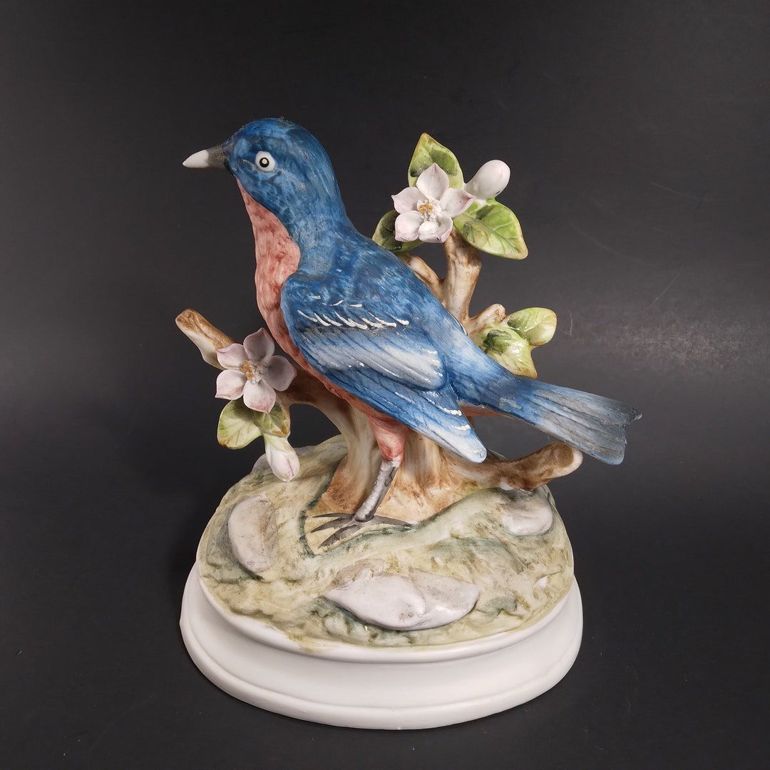Perching Blue Bird Figurine Beautiful Vintage Gorham Bisque Porcelain ...