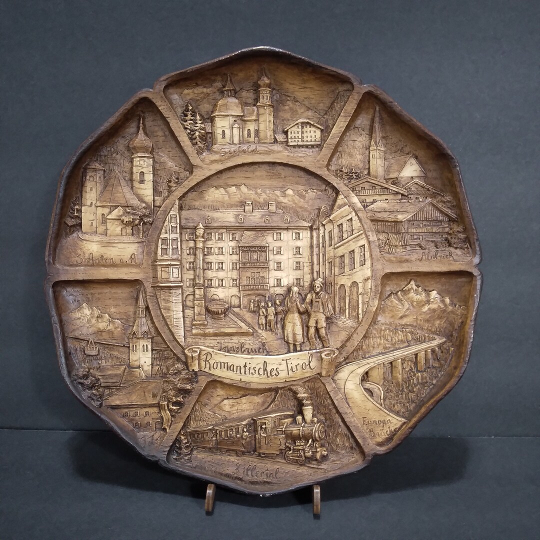 Souvenir German Faux Wood Wall Plate Romantisches Tirol, Wood Look ...