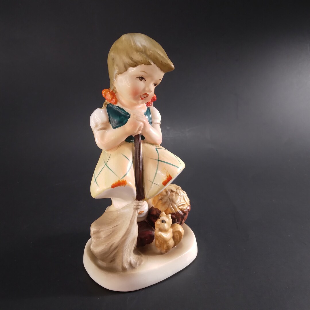 Mother's Helper Figurine | Young Girl Sweeping With Basket & Squirrel 5 ...