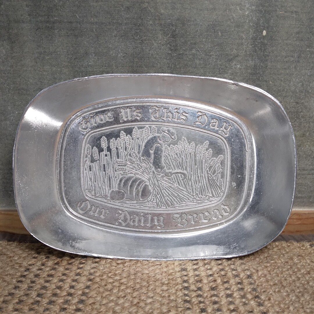 Vintage Silver Metal Bread Tray - Daily Prayer Kitchen Decor - Made in ...