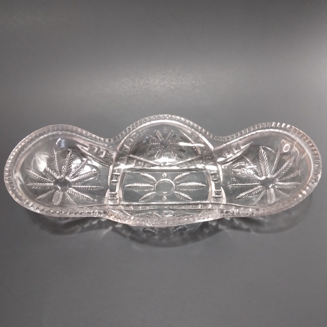 Glass Celery Dish Relish Tray | American Brilliant Cut Glass Oval Bowl ...