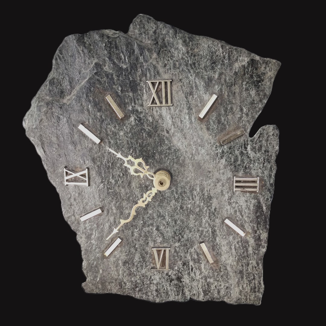 Vintage Wall Clock, Authentic Stone / Slate Slab Rock Naturally Shaped ...