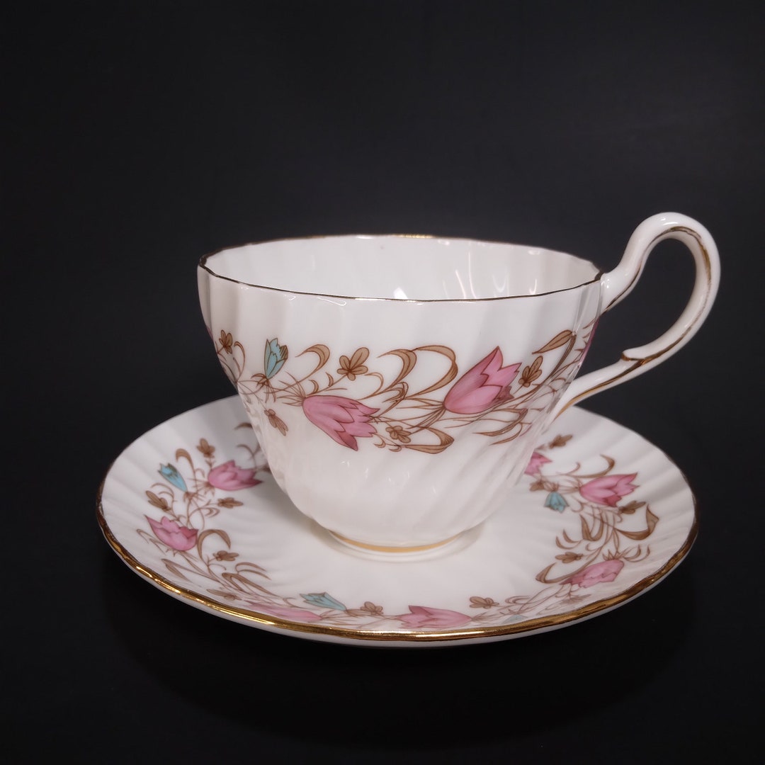 EB Foley Teacup & Saucer Set RARE Harebell Pattern With Pink and Blue ...