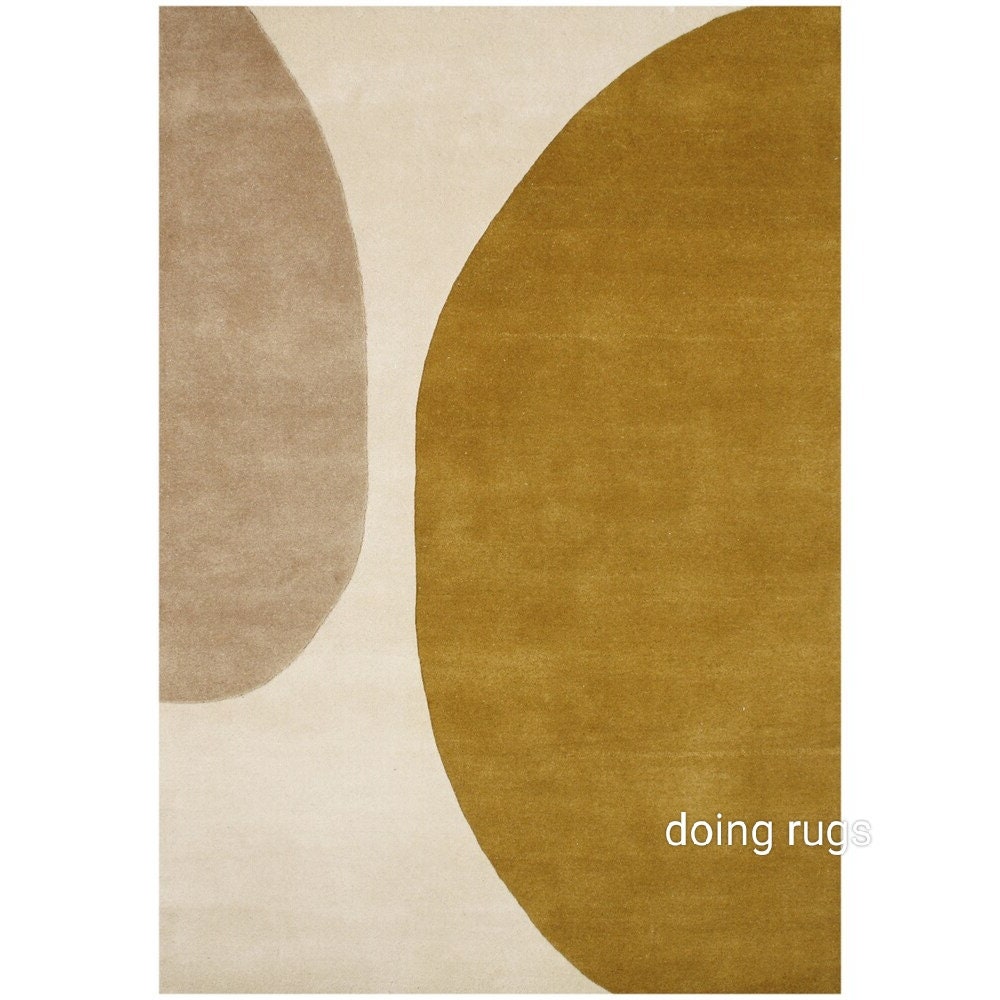 Minimalist Beige Brown Neutral Rug, Handtufted Wool Rug Handmade Area ...