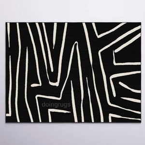 Modern Abstract Rug Handmade Black/white Rug,designer Handtufted Rug ...