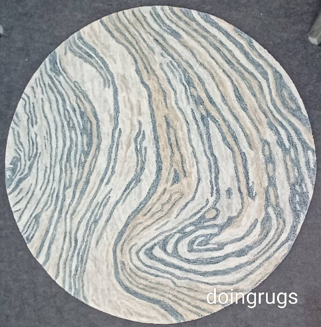 Marble Print Rug Blue Grey Round Shape Designer Rug Non Shedding ...