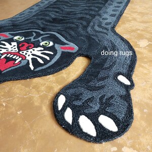 Black Panther Handtufted Rug, Angry Black Panther Rug, Handmade Panther ...
