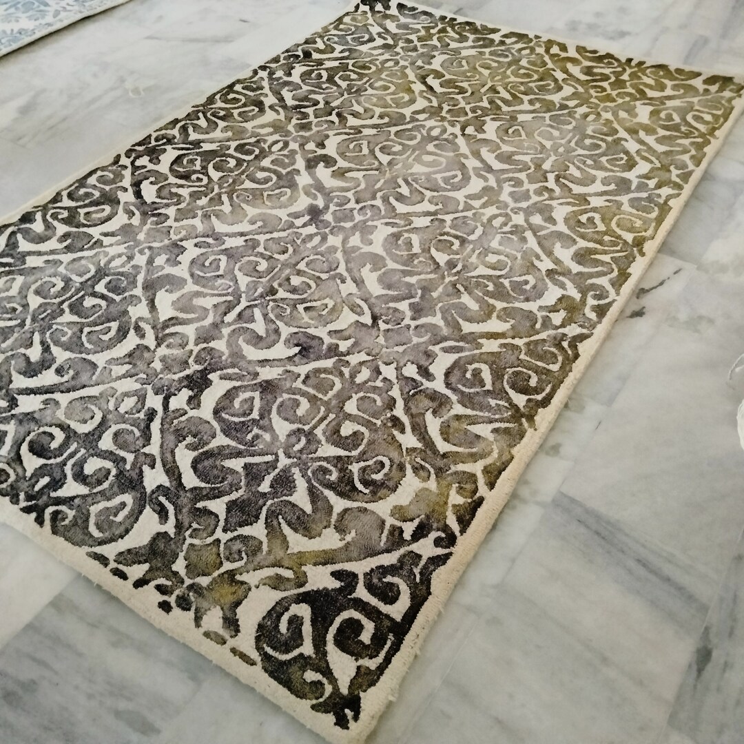 Modern Abstract Olive Green Texture Area Rug Premium Quality Non ...