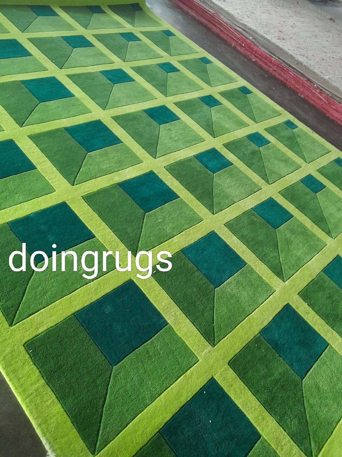 Square Block Shape Handtufted Rug Green Tufted Rug Modern - Etsy