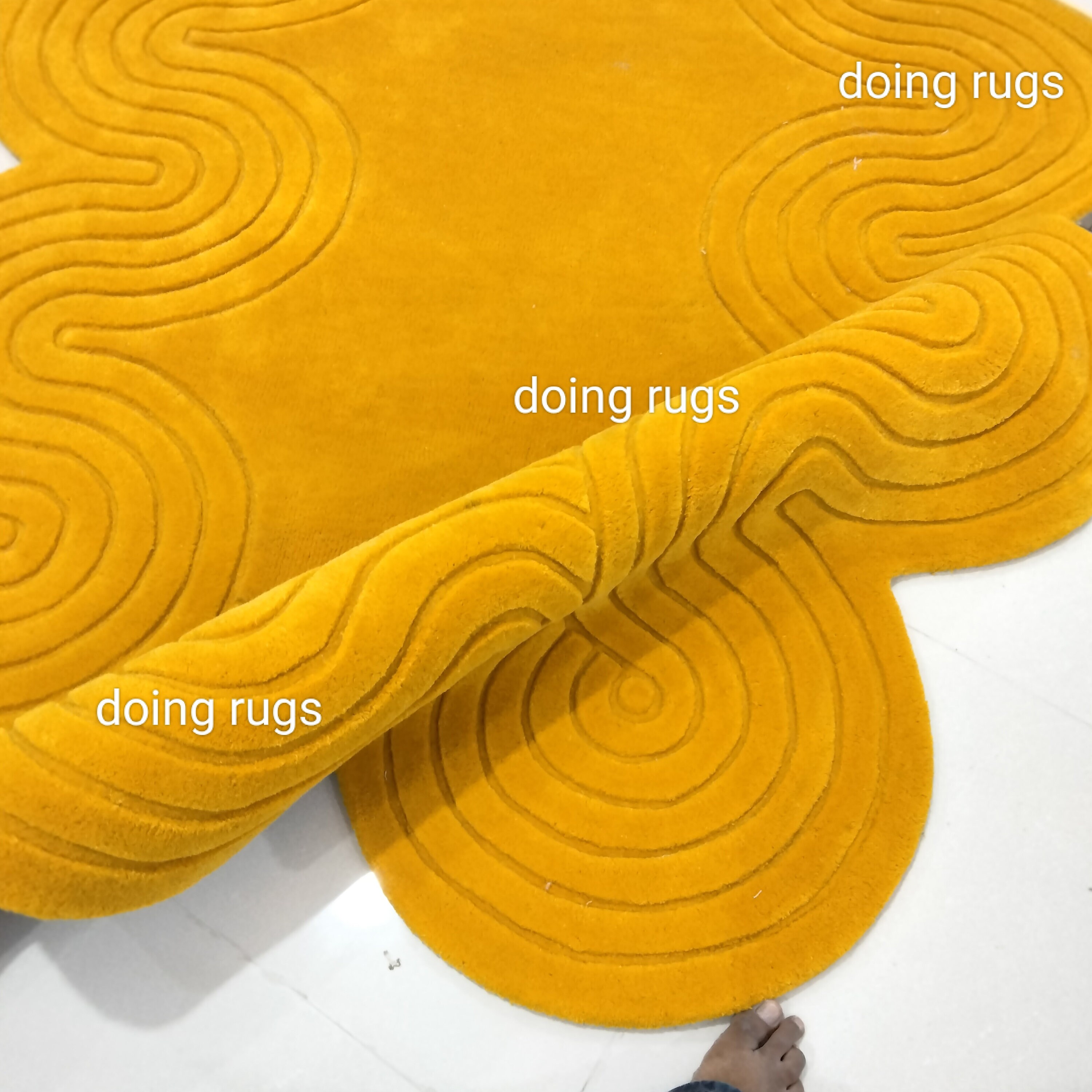 Irregular Shape Mustard Yellow Wavy Rug Designer Handtufted - Etsy
