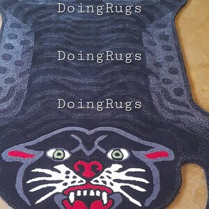 Black Panther Handtufted Rug, Angry Black Panther Rug, Handmade Panther ...