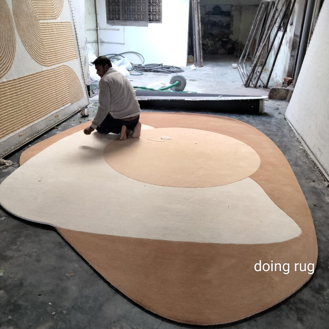 Kidney Shape Wool Rug, Beige Handmade Area Rug - Etsy
