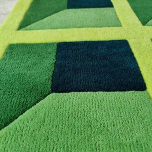 Square Block Shape Handtufted Rug, Green Tufted Rug, Modern Abstract ...