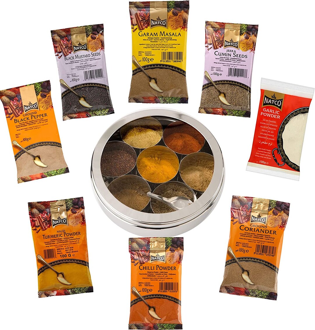 8 Essential Indian Spices and Seasoning With Stainless Steel Dabba - Etsy