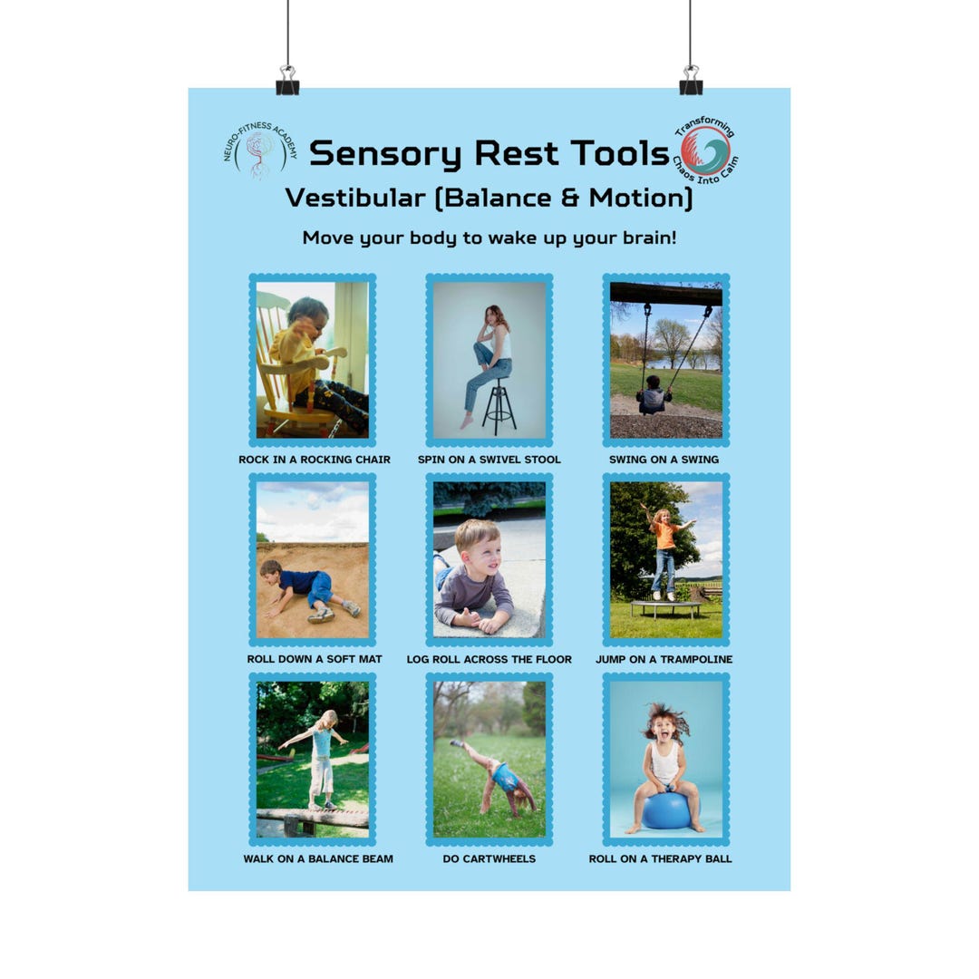 Vestibular Sensory Exercise Poster for Kids, Balance and Motion Brain ...