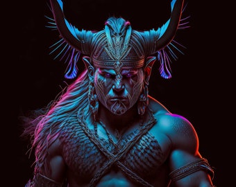 Neon Viking Warrior Epic Portrait Digital Print File 4 - Etsy