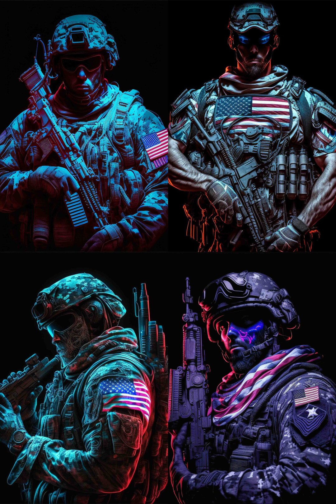 Neon Blacklight American Soldiers Digital Print File (4) - Etsy