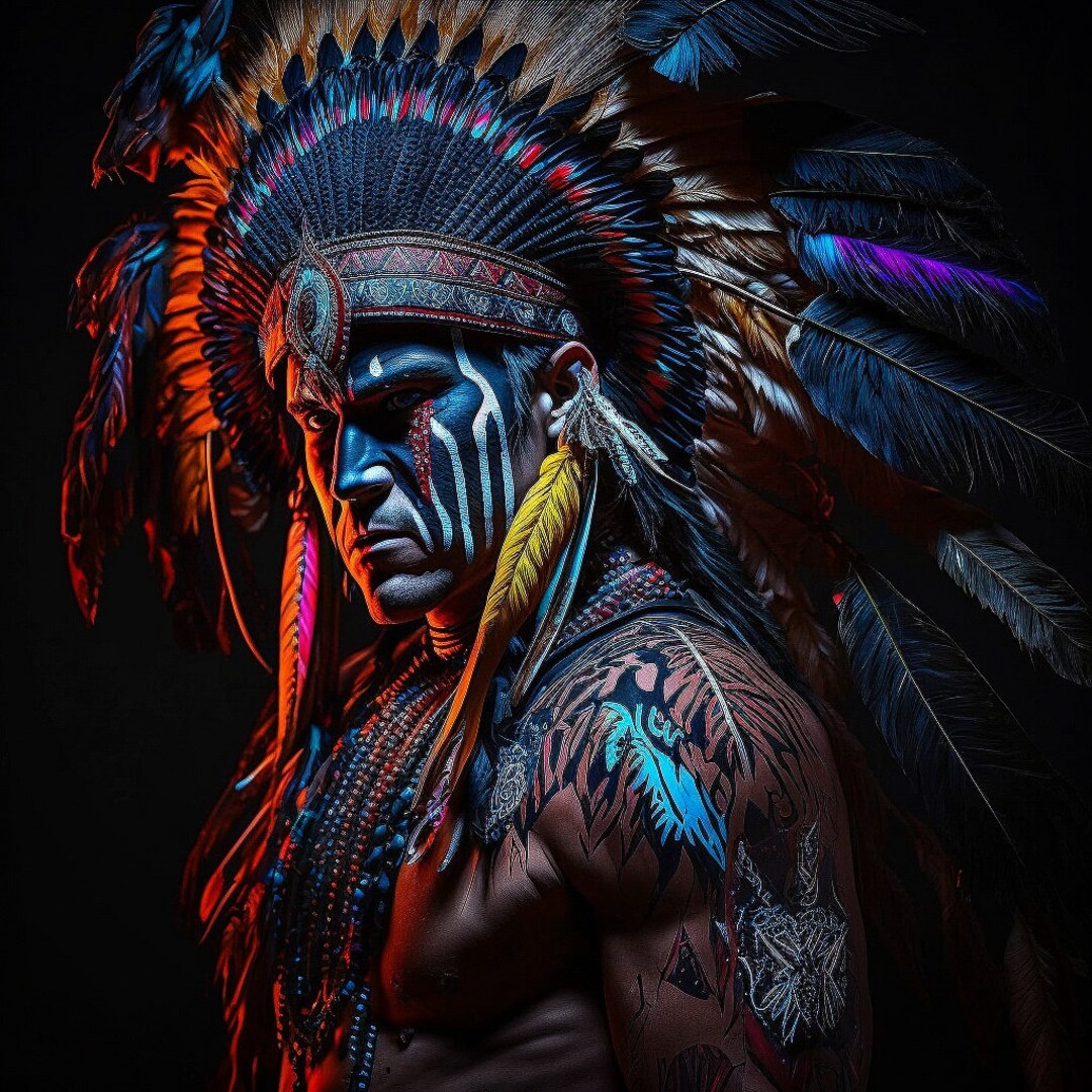 Neon Blacklight Native American Warrior Digital Print File - Etsy