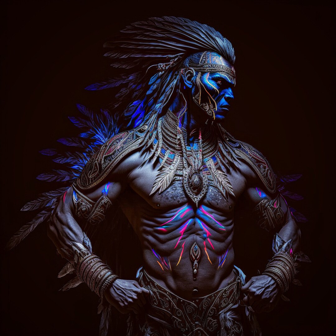 Neon Blacklight Native American Warrior Digital Print File (3) - Etsy