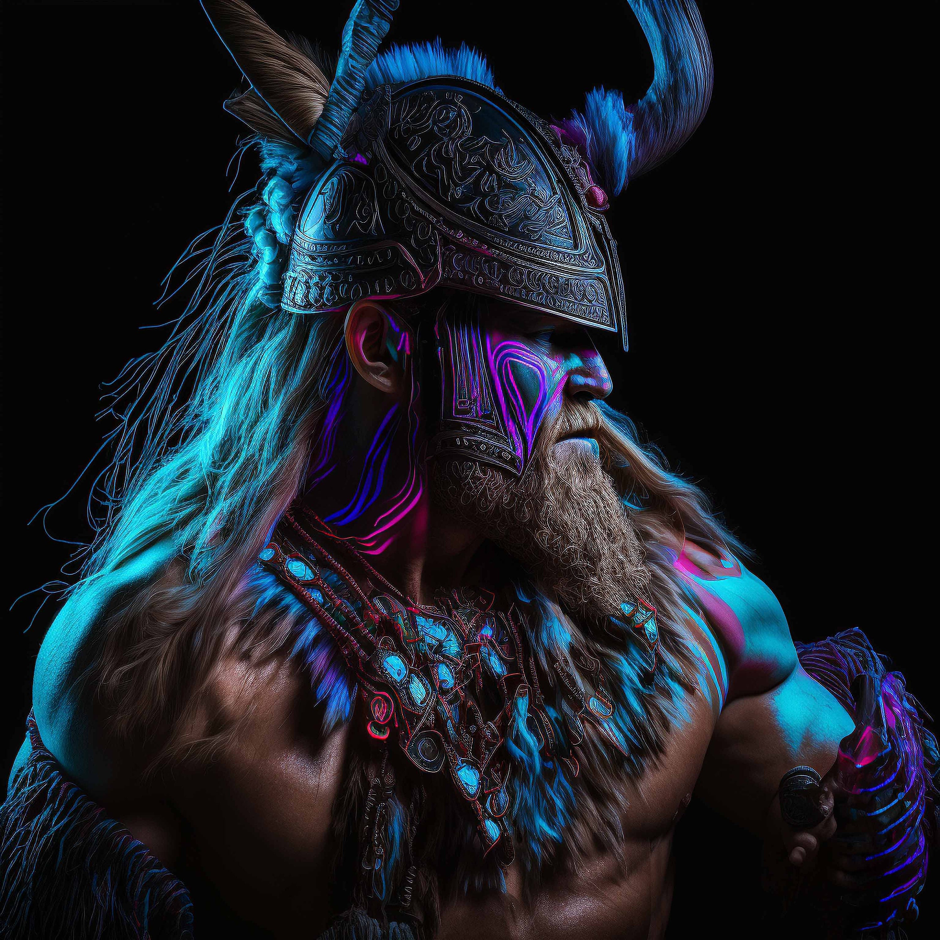 Neon Viking Warrior Epic Portrait Digital Print File (2) - Etsy