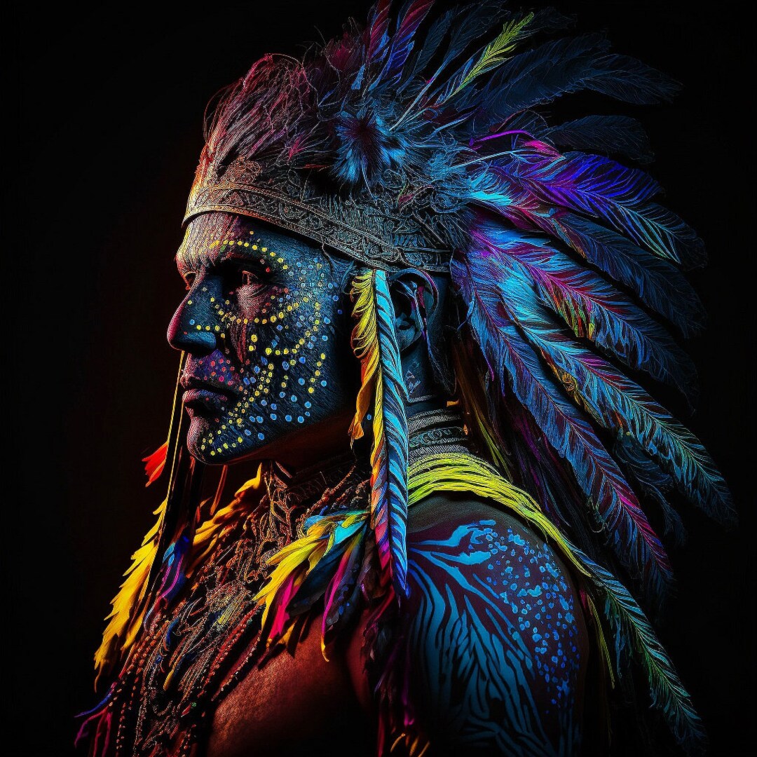 Neon Blacklight Native American Warrior Digital Print File (2) - Etsy