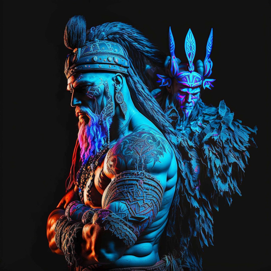 Neon Viking Warrior Epic Portrait Digital Print File (4) - Etsy