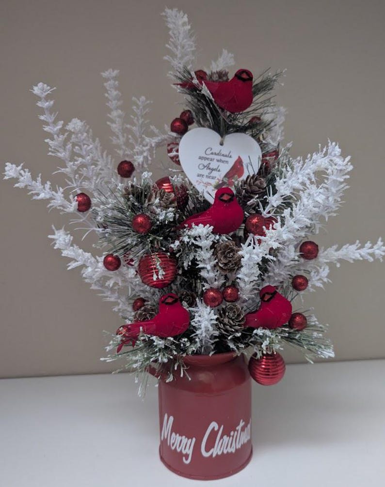 Merry Christmas Arrangement- Red and White With Mini Cardinals ...