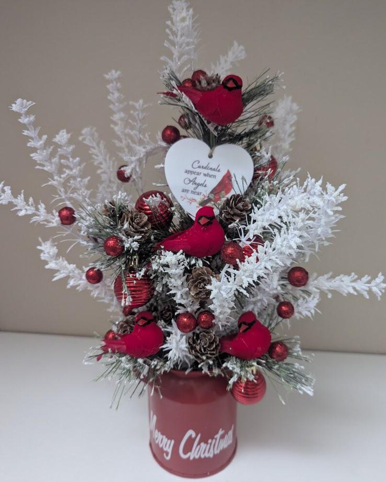 Merry Christmas Arrangement- Red and White With Mini Cardinals ...