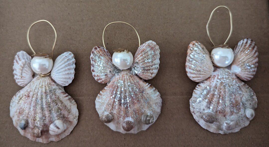 Set of Three Holiday Hand Made Sea Shell Angel Ornaments Set # 4 - Etsy