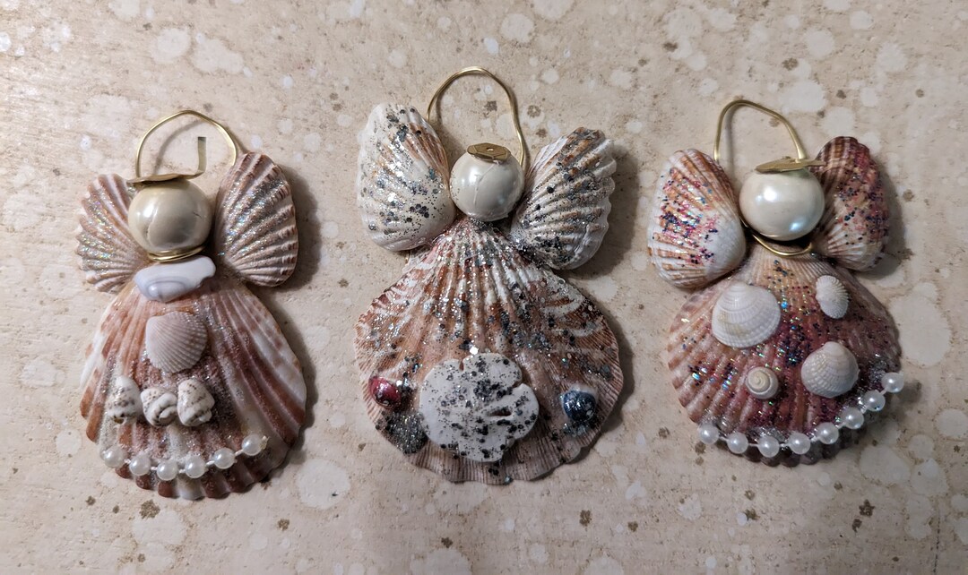 Set of Three Hand Made Holiday Seashell Angel Ornaments Set # 2 - Etsy