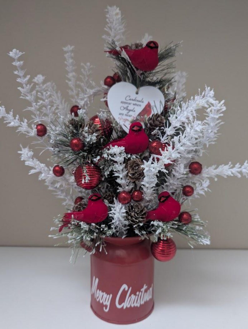 Merry Christmas Arrangement- Red and White With Mini Cardinals ...