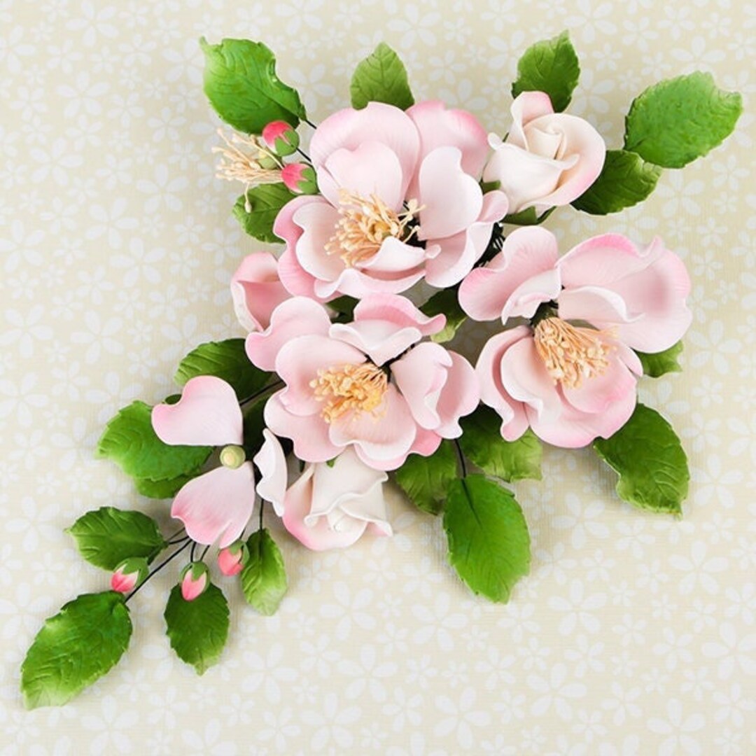 Pink Dog Rose Spray Sugar Flower Cake Topper Assorted Size Gum Paste ...