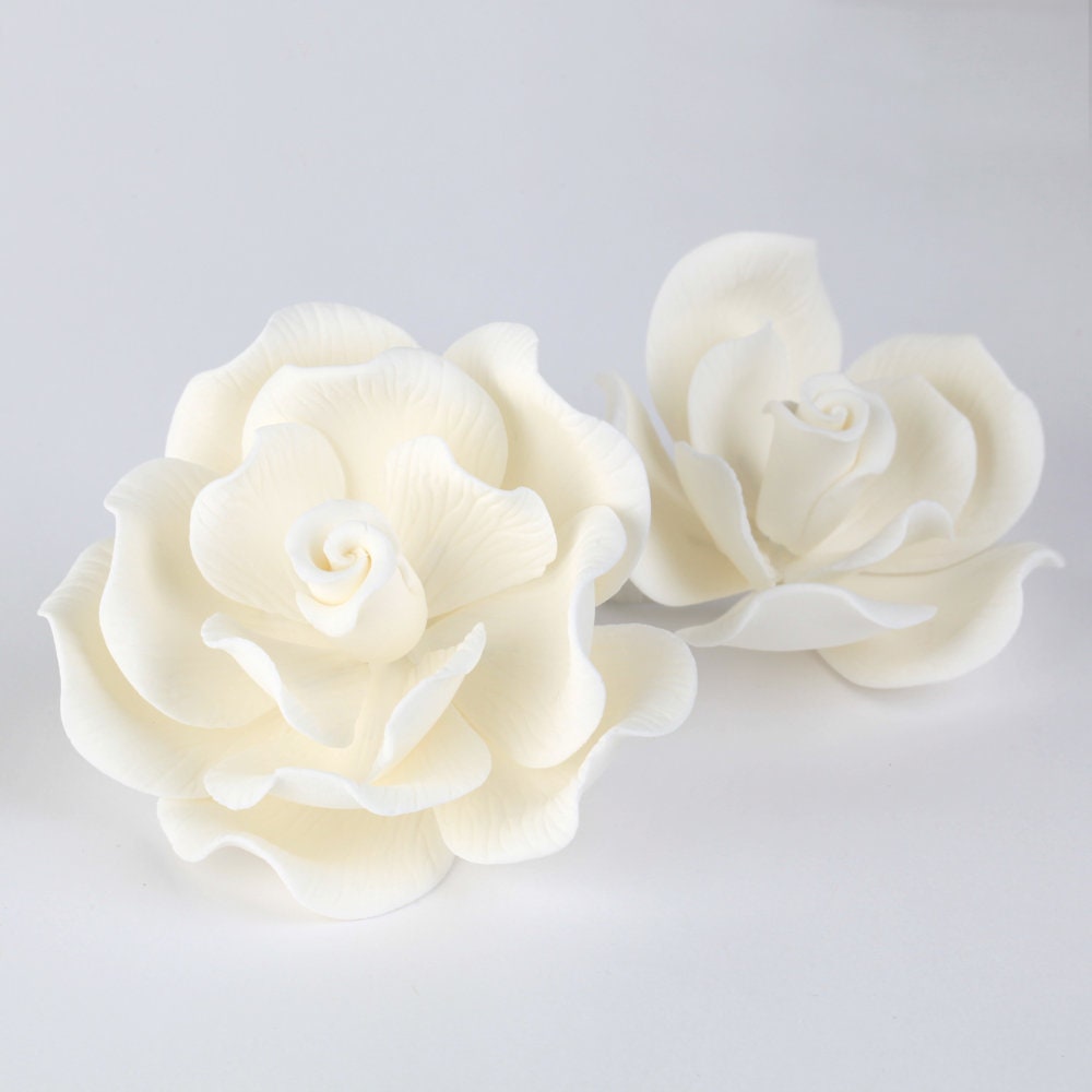 White Rose Sugar Flower Cake Topper | Full Bloom Rose Gum Paste Flower ...