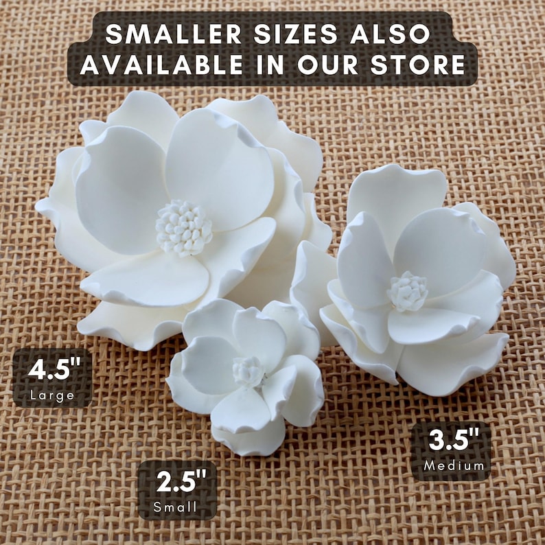 White Magnolia Sugar Flower Cake Topper | 4.5 Inch Gum Paste Flower for ...