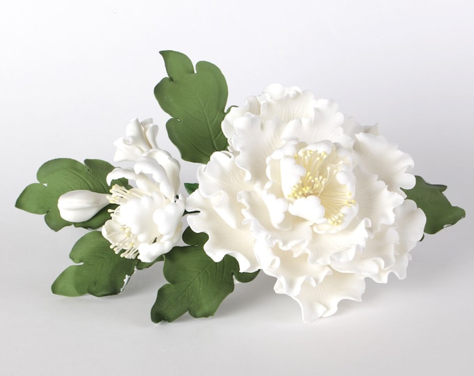 White Peony Sugar Flower Cake Topper | Assorted Size Gum Paste Flower ...