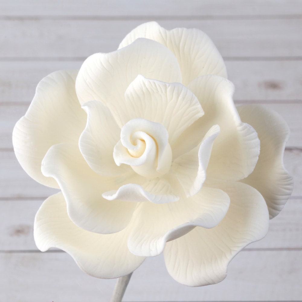 White Rose Sugar Flower Cake Topper | Full Bloom Rose Gum Paste Flower ...