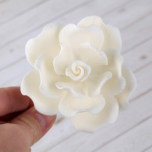 White Rose Sugar Flower Cake Topper | Full Bloom Rose Gum Paste Flower ...