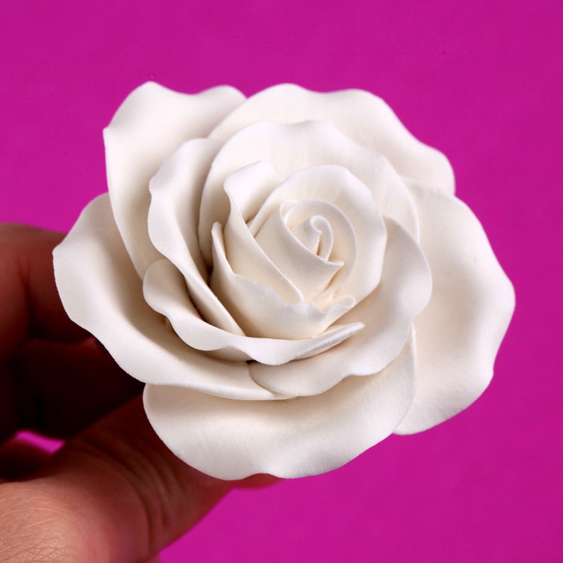 Large White Rose Sugar Flower Cake Topper | Gum Paste Flowers for Cake ...