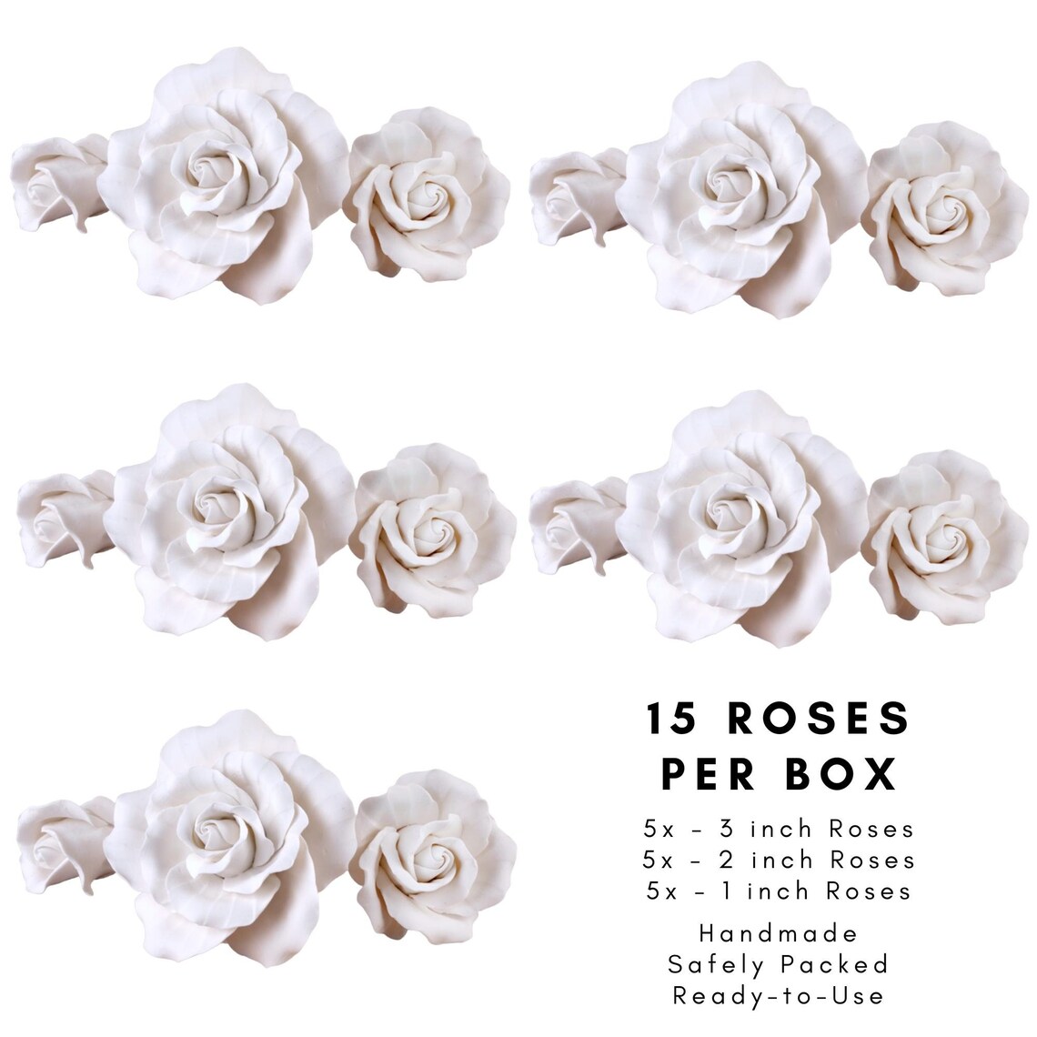 White Rose Sugar Flower Cake Topper | Assorted Size Gum Paste Flower ...