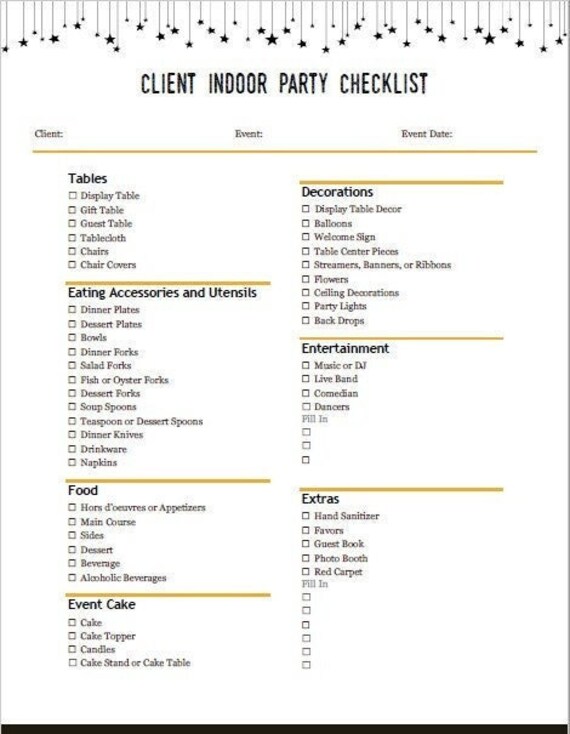 Client Party Planning Checklist Etsy