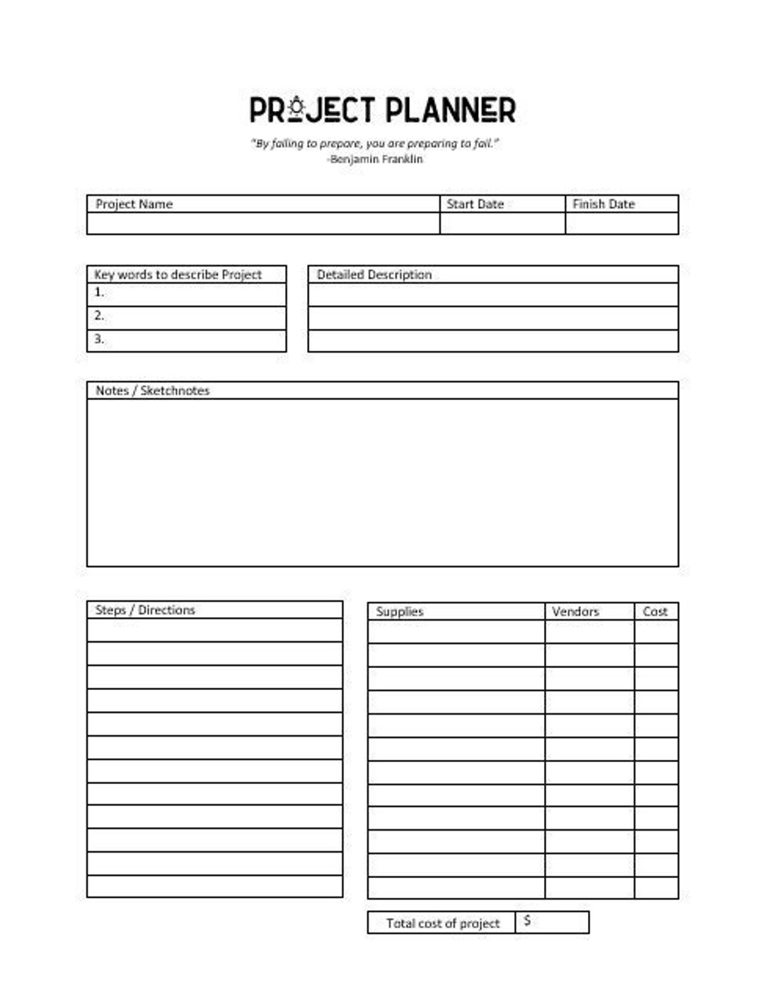 1-page Clean Project Planner - Etsy