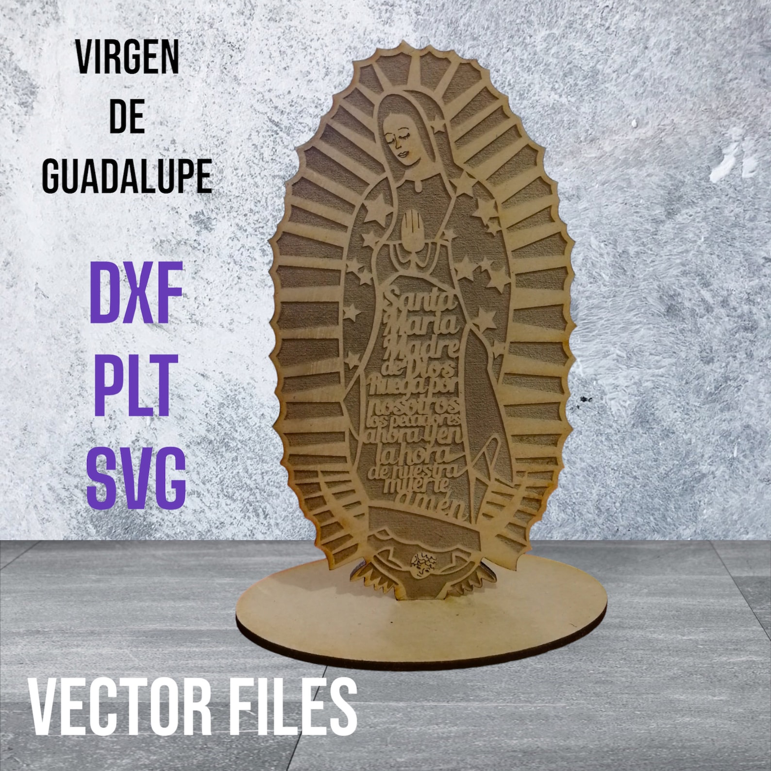 CNC Vector Plantilla de la Virgen de Guadalupe para Corte y Grabado con ...