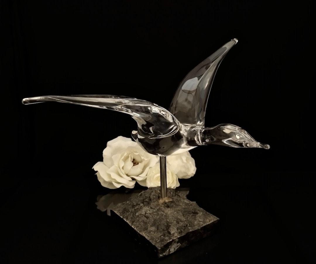 Daum Crystal Bird in Flight on Granite Stand - Etsy