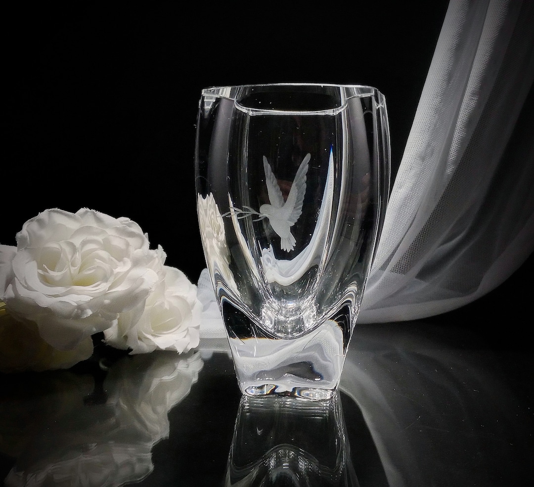 Skruf Etched Crystal Vase, Dove With Olive Branch - Etsy