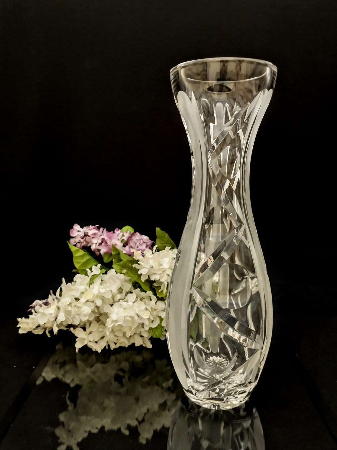 Cut and Etched Crystal Flower Vase - Etsy