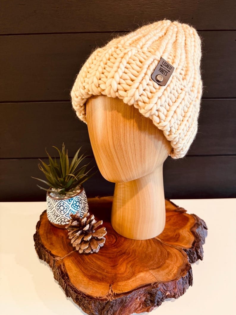 Handmade Merino Wool Knit Beanie - Cream Winter Hat - Etsy