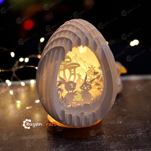 Bunny Couple Scene Easter Eggs Pop up Shadow Box SVG Template ( Easter Egg 22cm-8.6inch ) 3D ...