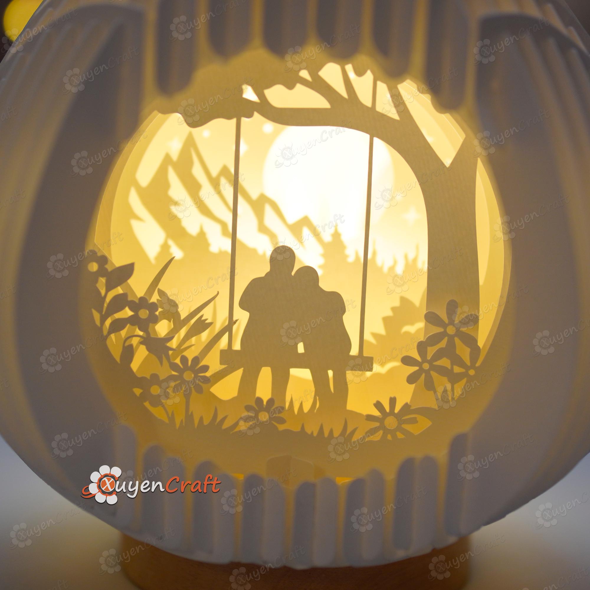 Swing Together Pear Pop up SVG PDF Template | Kids or Couple on Swing ...