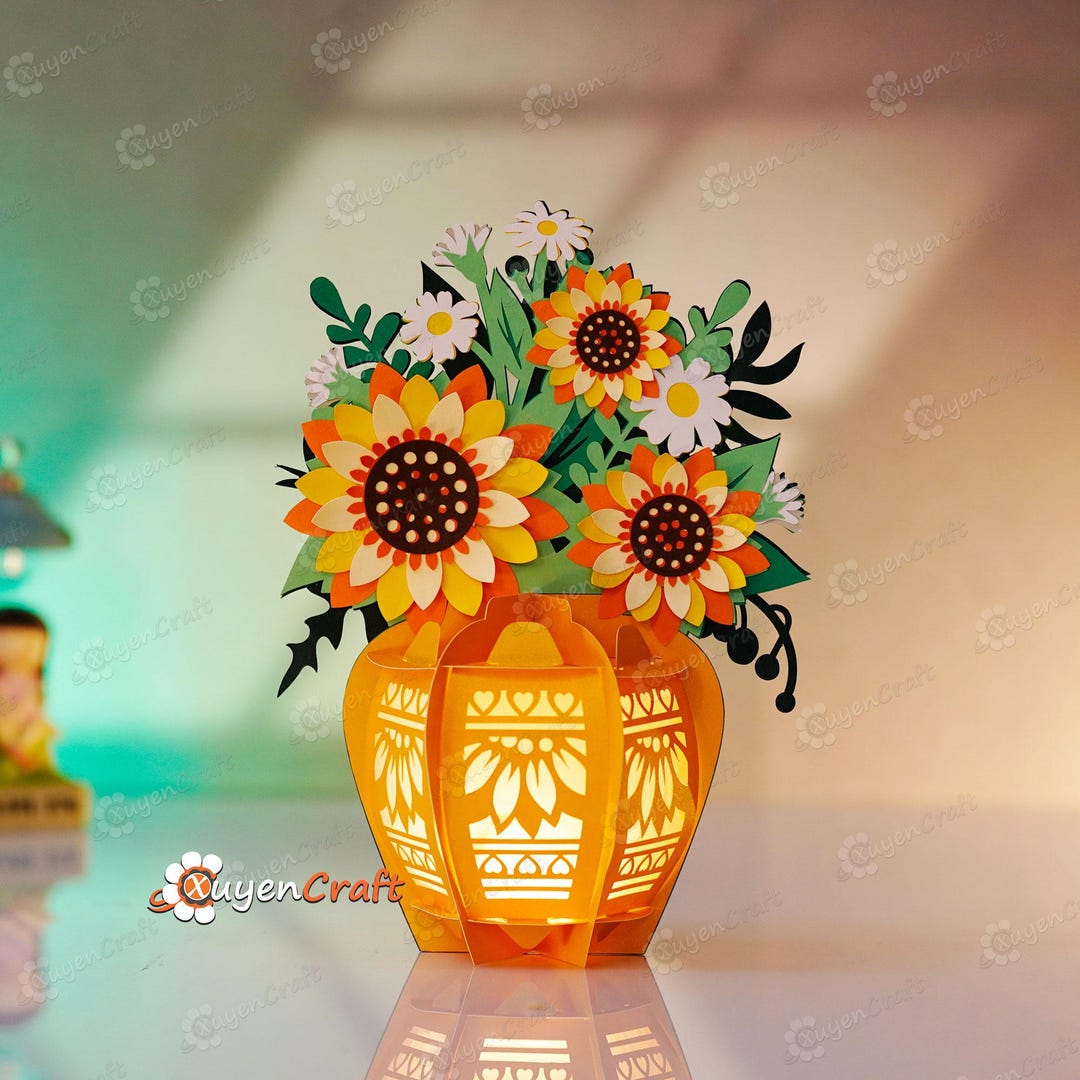 Sunflower Vase Lantern PDF, SVG, Studio Templates - DIY Flower Lantern ...